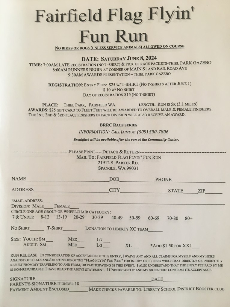 Fun Run Entry Form | Fairfield Flag Day